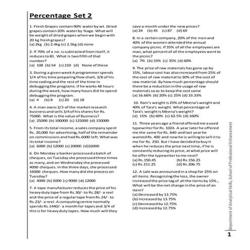 Percentage set PEA 305 Analytical Skills with solutions | DOC
