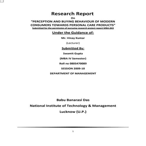 Perception and buying behaviour of modern consumers towards personal ...