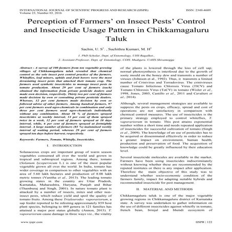 Perception of farmers’ on insect pests’ control and insecticide usage pattern in chikkamagaluru ...