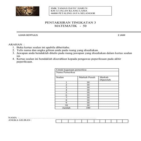 Percubaan pt3 math | PDF