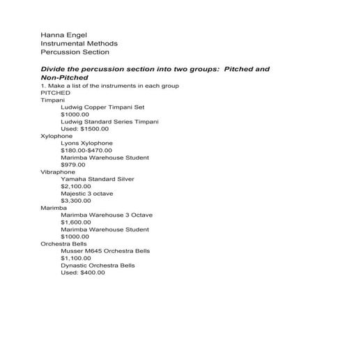 Percussion instrumentalmethods | PDF