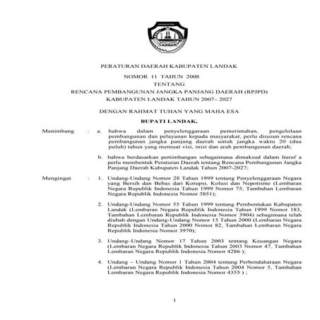 Perda no-11-th-2008-ttg-rpjpd-2007-2027 | PDF