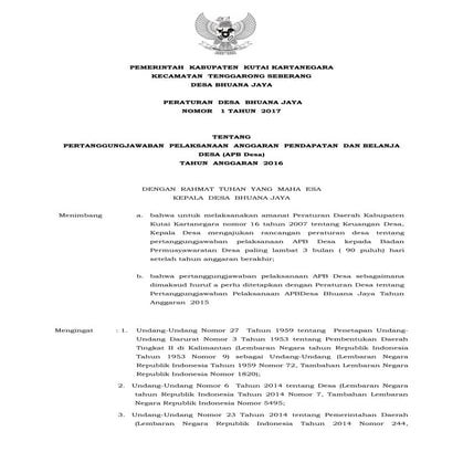 Perdes LKPJ TA. 2016 Desa Bhuana Jaya | PDF