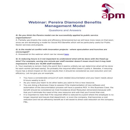 Pereira diamond benefits management model - Q&A | PDF