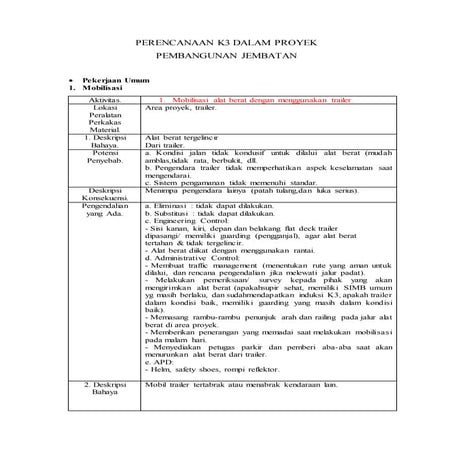 Perencanaan k3 dalam proyek | DOCX