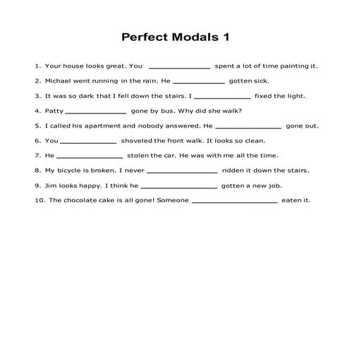 Perfect modals 1 exercise | DOCX