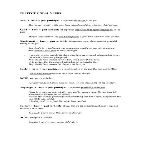 Perfect Modal Verbs Bachillerato | DOC