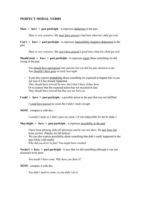 Past Modals for Speculation and Deduction | PPT