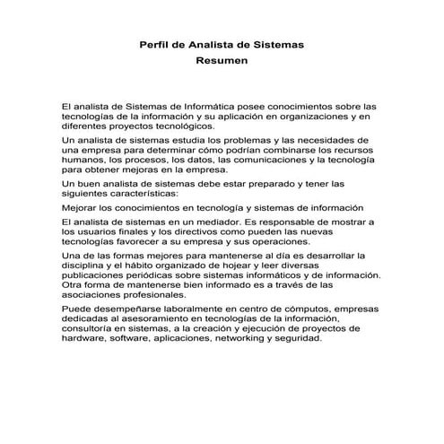 Perfil de analista de sistemas | DOCX | Computing | Technology & Computing