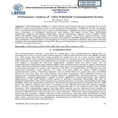 Performance Analysis Of Ultra Wideband Communication System Pdf