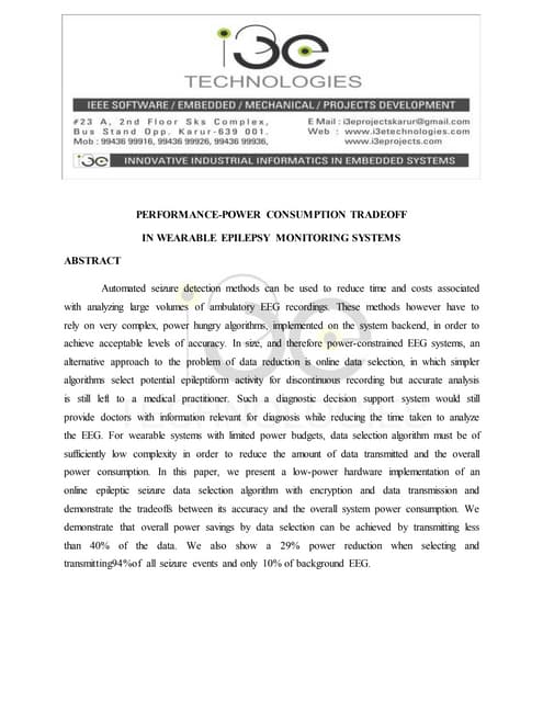 Performance Power Consumption Tradeoff In Wearable Epilepsy Monitoring Systems Pdf