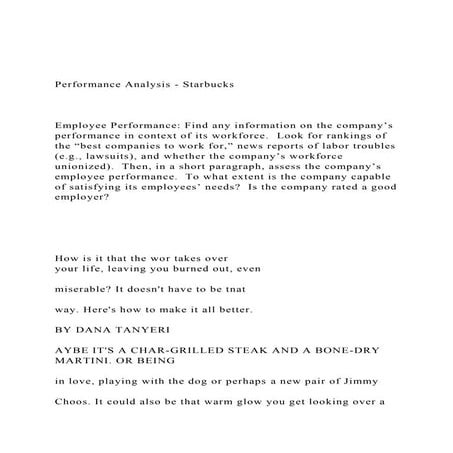 Performance Analysis - StarbucksEmployee Performance .docx