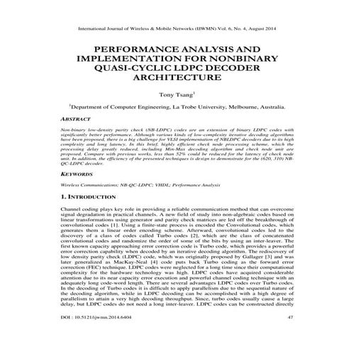 Performance Analysis And Implementation For Nonbinary Quasi Cyclic Ldpc Decoder Architecture Pdf