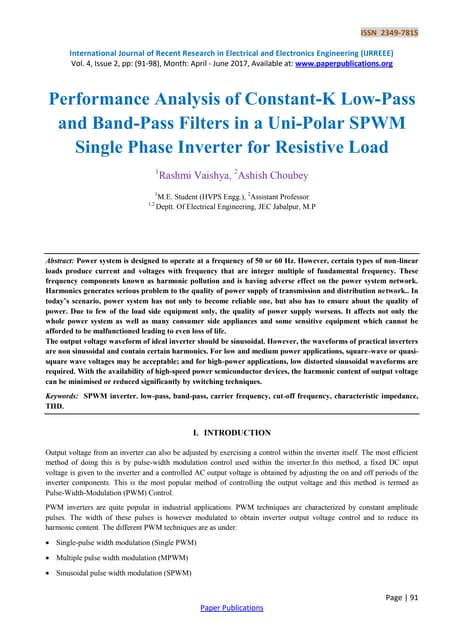 Harmonic Distortion Analysis of the Output Voltage in SPWM (Unipolar) Single Phase Full Bridge ...