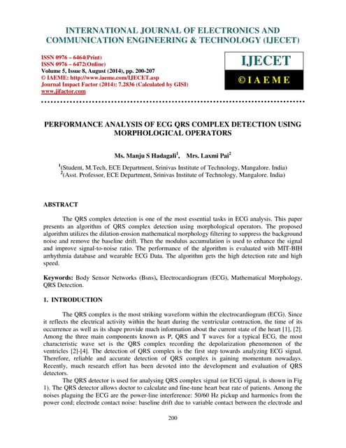 Performance Analysis Of Ecg Qrs Complex Detection Using Morphological