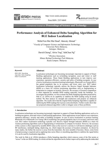 Performance Analysis Of Enhanced Delta Sampling Algorithm For Ble