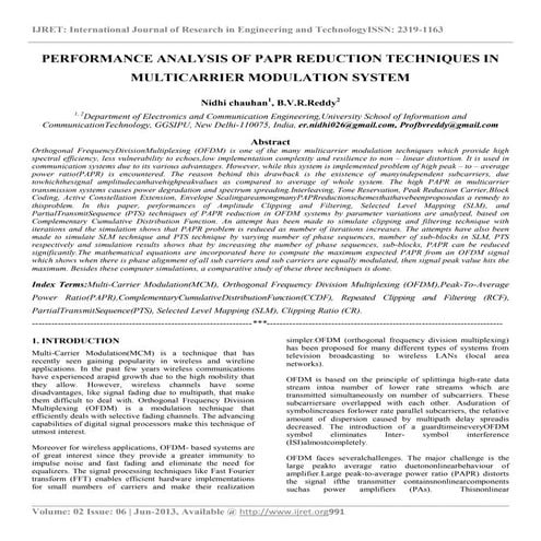 Performance Analysis Of Papr Reduction Techniques In Multicarrier