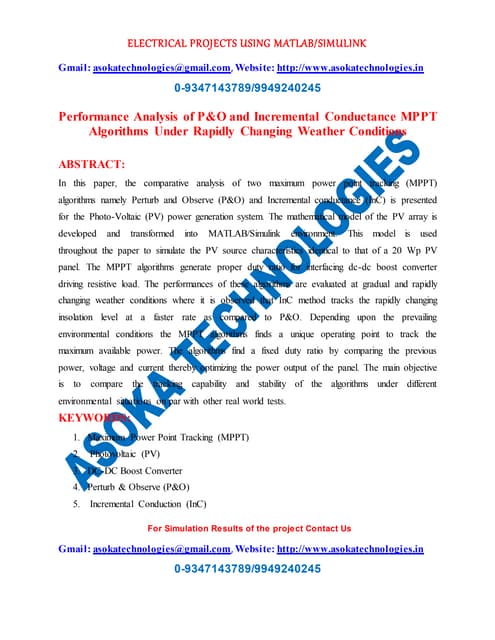 Simulation And Analysis Of Perturb And Observe Mppt Algorithm For Array Using Cuk Converter Pdf
