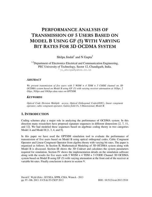 Performance Analysis Of Transmission Of 5 Users Based On Model B Using Gf 5 With Varying Bit