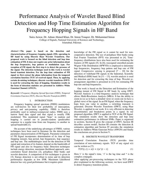 Performance Analysis Of Wavelet Based Blind Detection And Hop Time