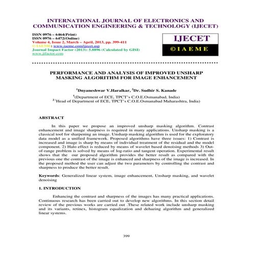 Performance And Analysis Of Improved Unsharp Masking Algorithm For