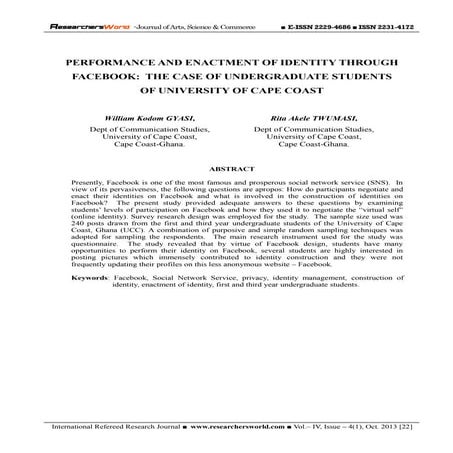 Performance and enactment of identity through facebook kodom &akele | PDF