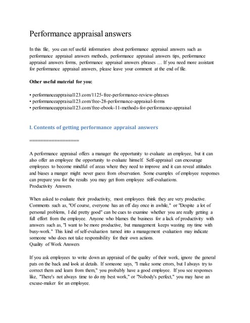 Sample of performance appraisal comments | DOCX | Resume Writing and ...