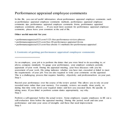 Employee performance appraisal comments