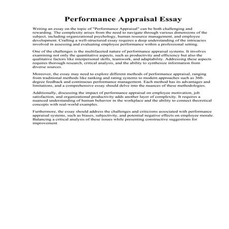 Performance Appraisal Essay. Writing A Performance Review for Yourself - 21 Examples ...