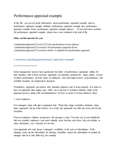 Performance appraisals examples | PDF