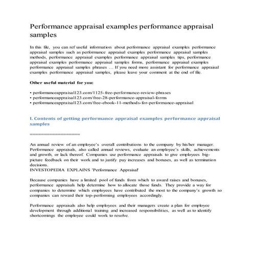 Performance appraisal sample wording
