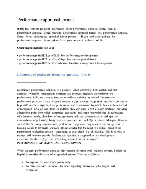 Sample Performance Appraisal Form | PDF