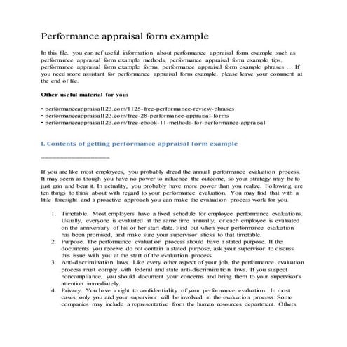 Performance appraisal form example | DOCX