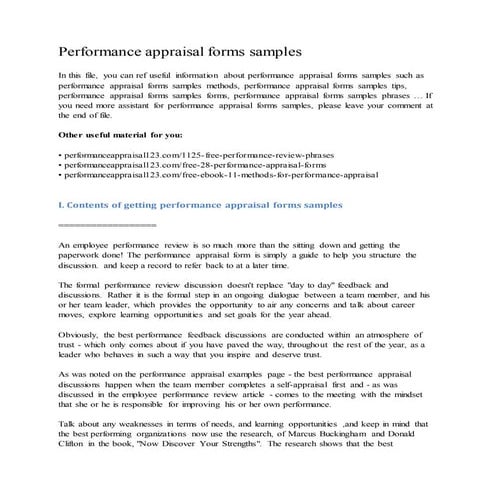 Performance appraisal forms samples | PDF | Free Download