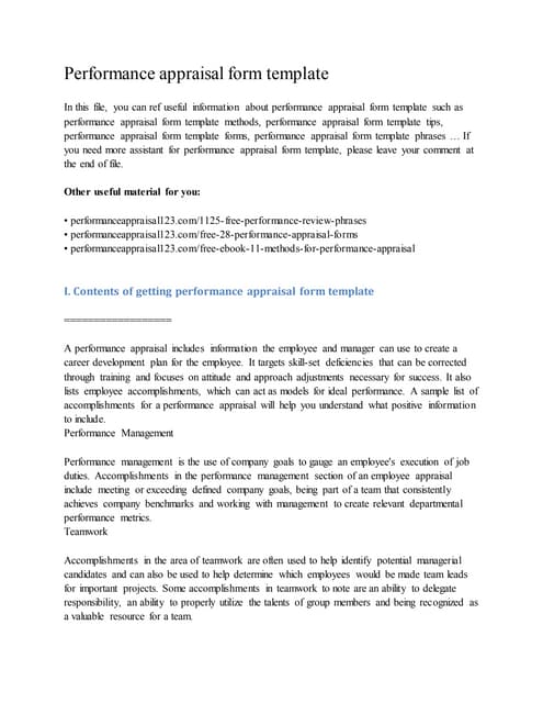 Performance appraisal templates | DOC