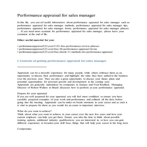 Performance appraisal for sales manager | DOCX