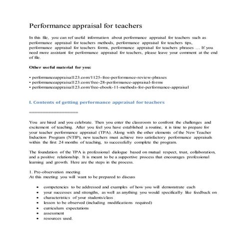Performance appraisal for teachers | PDF