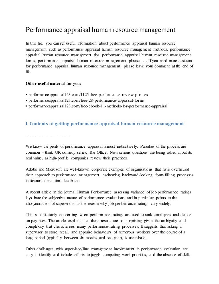 Performance appraisal human resource management