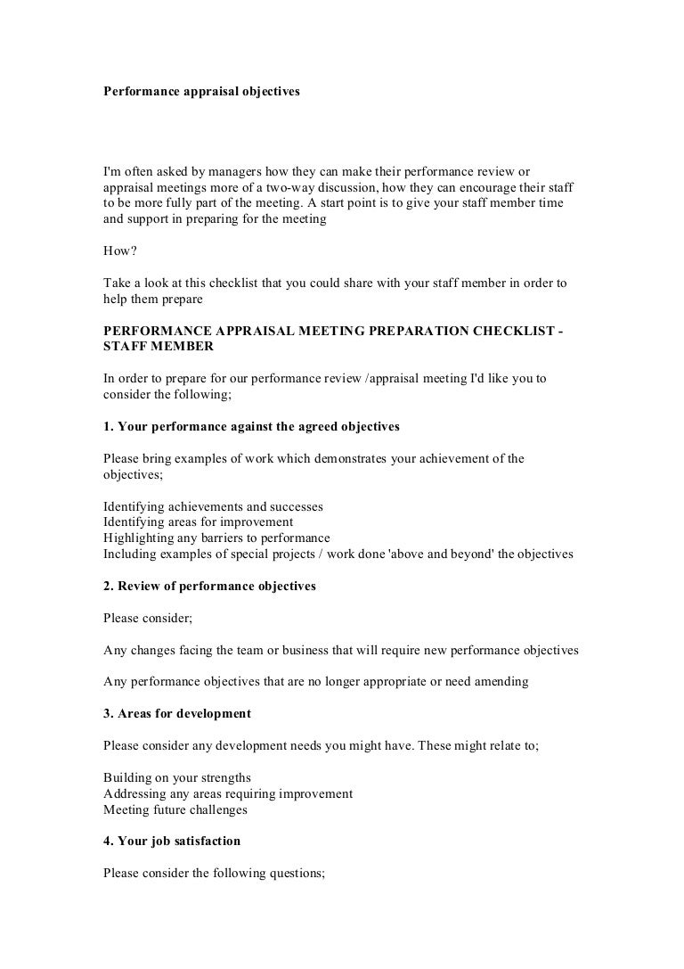 Performance appraisal objectives