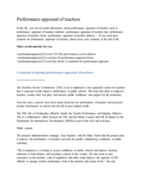 Teacher performance appraisal instrument | DOCX | Resume Writing and ...