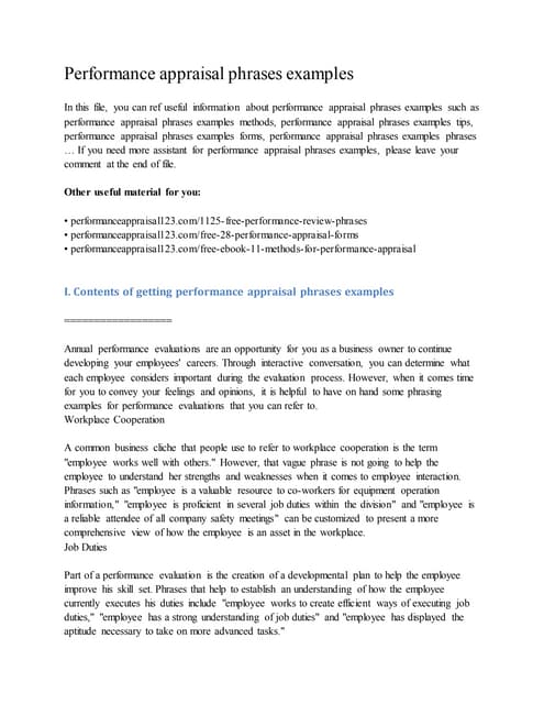 Sample of performance appraisal comments | PDF