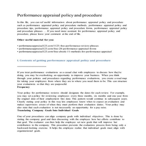 Performance appraisal policy and procedure | DOCX | Resume Writing and Advice | Job Search