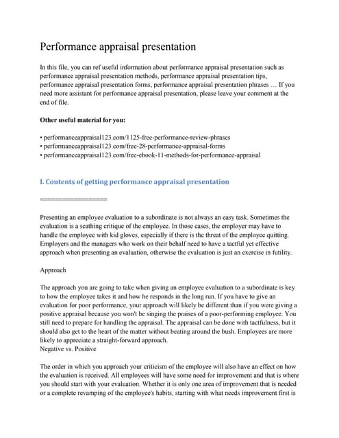 Sample of performance appraisal comments | PDF