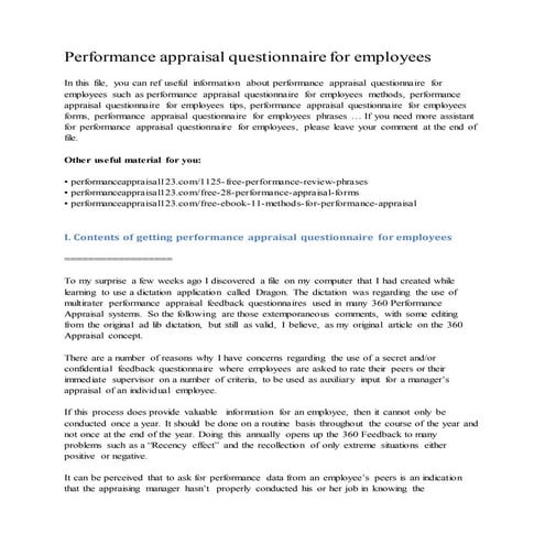 Performance appraisal questionnaire for employees | DOCX