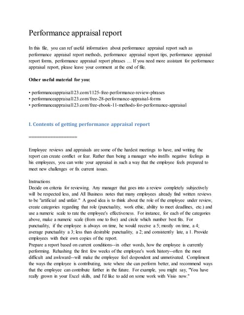 Performance appraisal sample comments | DOCX