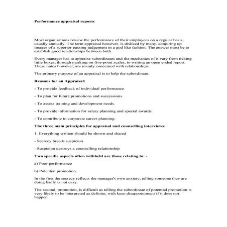 Performance appraisal reports | PDF