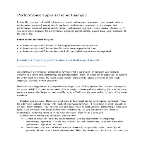 Performance appraisal report sample | DOCX