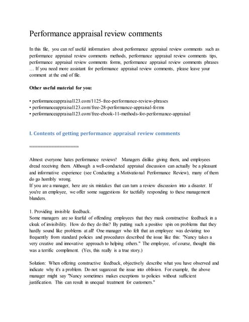 Employee performance appraisal comments | PDF