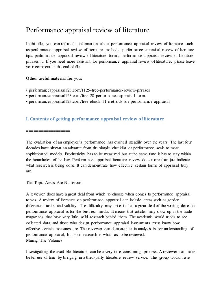 Performance Appraisal Review Of Literature performance-appraisal-review-of-literature