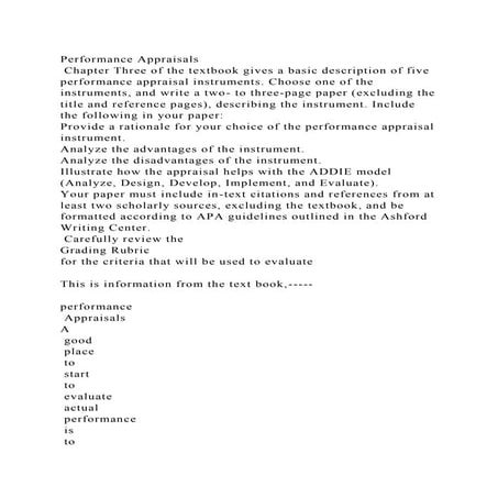 Performance Appraisals Chapter Three of the textbook gives a basic.docx